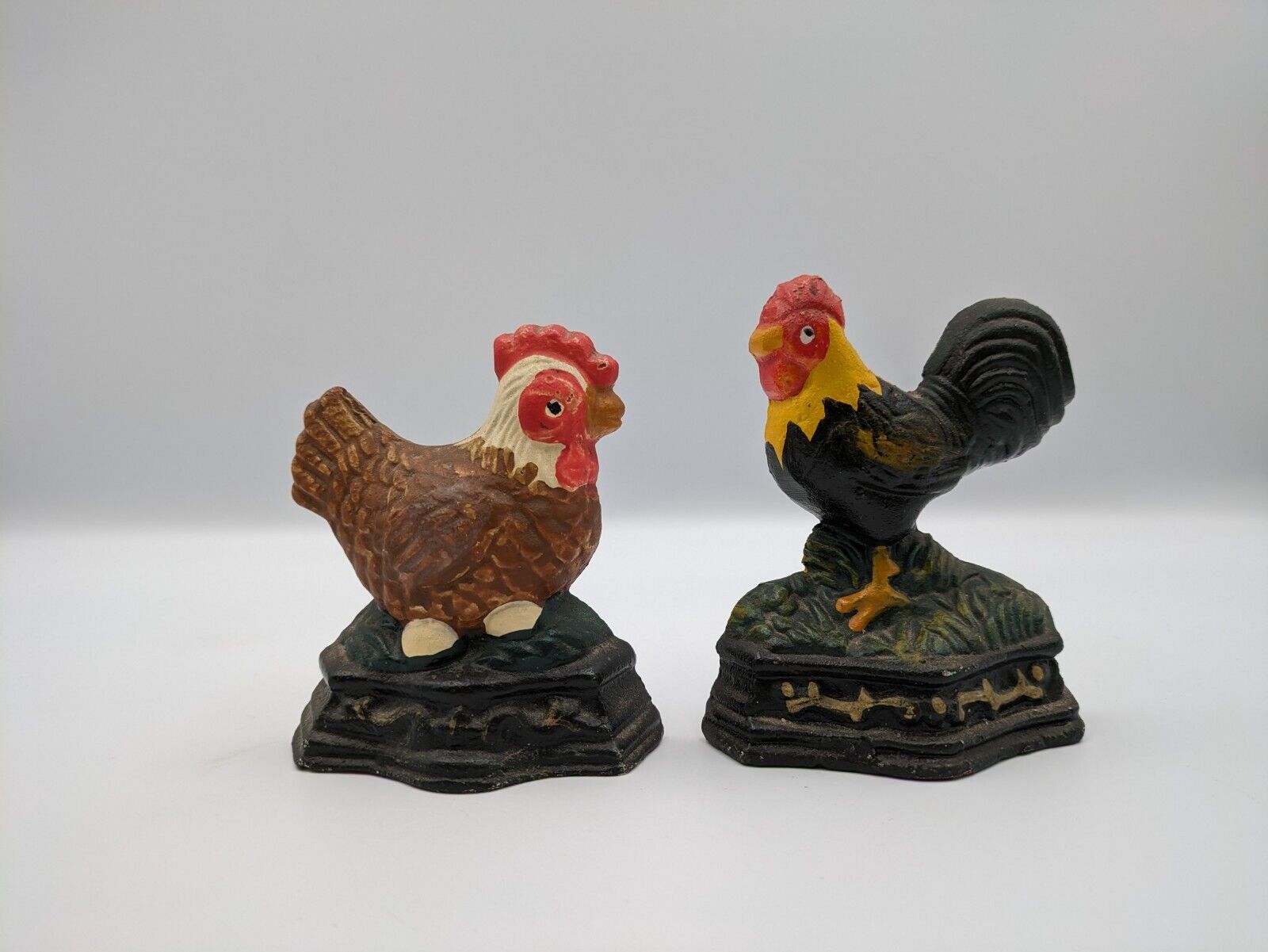 Pair Cast Iron Chicken/hen Rooster Cockrell Door Stop Book Ends Farmho ...