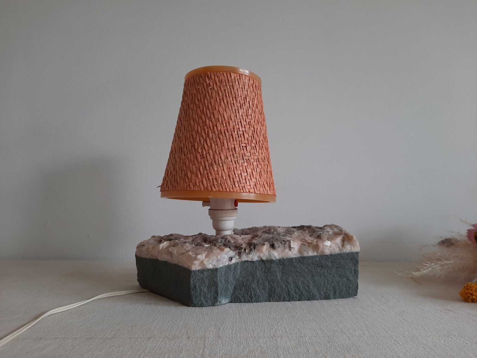 1970s Calcite On Limestone Lamp Crystal lamp Rare Shade Table Bedside ...